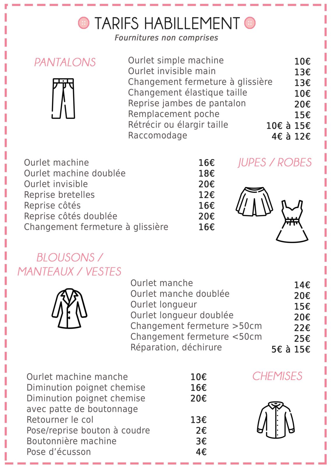 Tarif Couture ã  Domicile